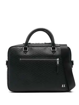 Armani Exchange Monogram-embossed Briefcase - Black
