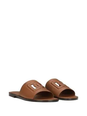 Dolce & Gabbana Embossed-logo Leather Slides - Brown