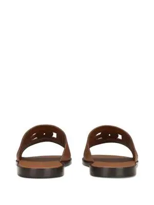 Dolce & Gabbana Embossed-logo Leather Slides - Brown