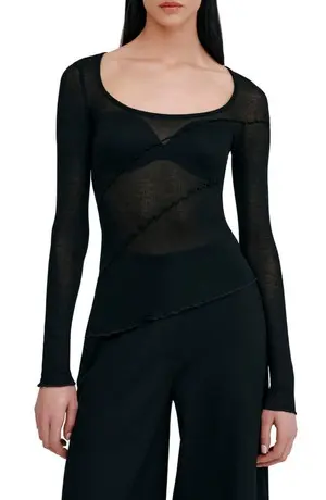MARCELLA Melody Ruffle Seam Top - Black