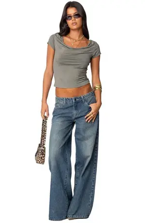 EDIKTED Javi Cowl Neck Top - Gray