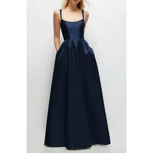 Dessy Collection Sleeveless Corset Satin Gown - Midnight
