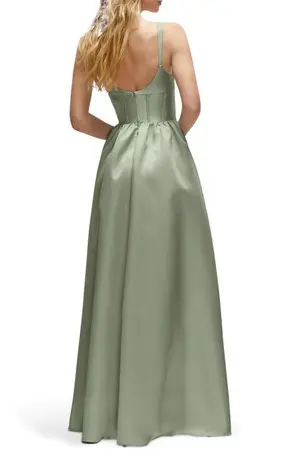 Dessy Collection Sleeveless Corset Satin Gown - Sage
