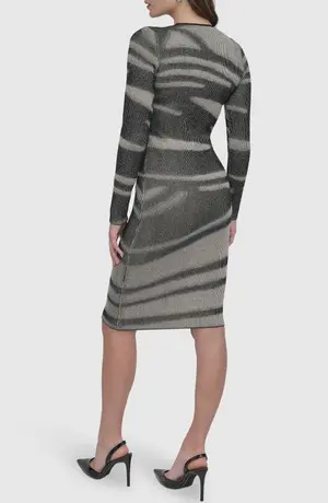 Dkny Zip Front Long Sleeve Sweater Dress