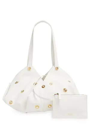 Versace Protea Leather Shoulder Bag - Porcelain White Gold
