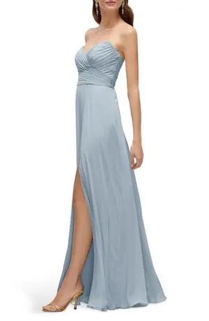 After Six Pleated Strapless Chiffon A-line Gown - Mist