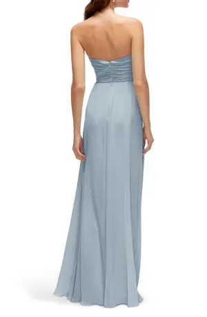 After Six Pleated Strapless Chiffon A-line Gown - Mist