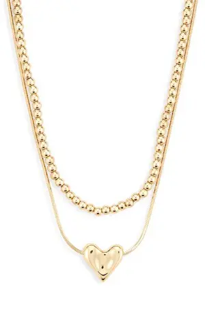 Nordstrom Set Of 2 Bead Chain & Puffy Heart Pendant Necklaces - Gold