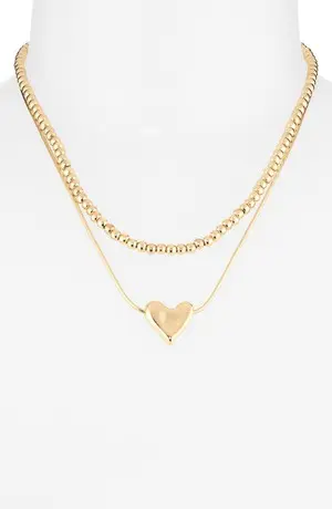 Nordstrom Set Of 2 Bead Chain & Puffy Heart Pendant Necklaces