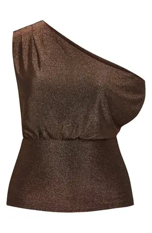 City Chic Paloma Shimmer One-shoulder Top - Bronze