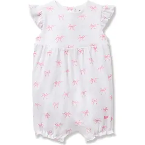 PETITE PLUME Bow Print Pima Cotton Romper - White/pink