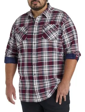TRUE NATION BY DXL Big & Tall Plaid Rolled-sleeve Sport Shirt - Red Multi
