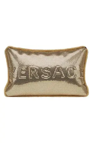 Versace Logo Metal Mesh Accent Pillow - Gold