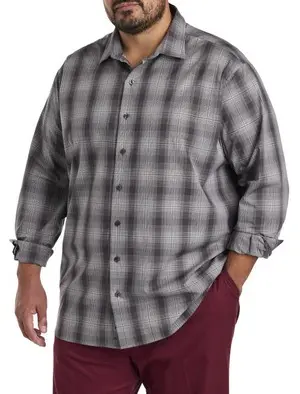 SYNRGY BY DXL Big & Tall Large Plaid Sport Shirt - Grey