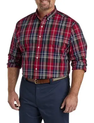 OAK HILL BY DXL Big & Tall Large Plaid Sport Shirt - Red