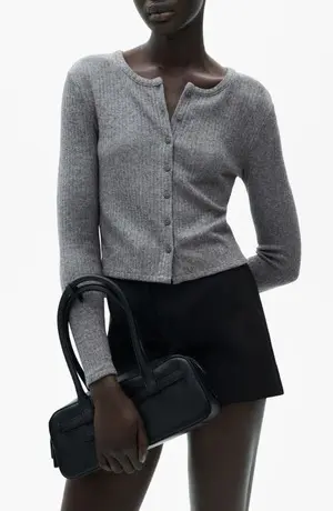 Mango Ribbed Button-up Cardigan - Grey