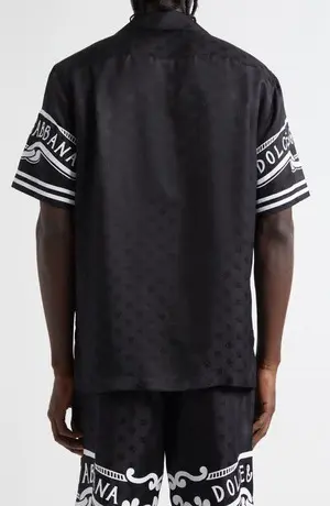 Dolce & Gabbana Logo Jacquard Bandana Print Silk Camp Shirt