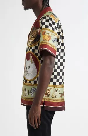 Dolce & Gabbana Cat Print Silk Camp Shirt