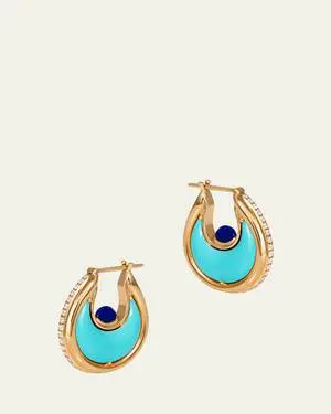 L'ATELIER NAWBAR Diana Diamond, Turquoise And Lapis Hoop Earrings - Yg
