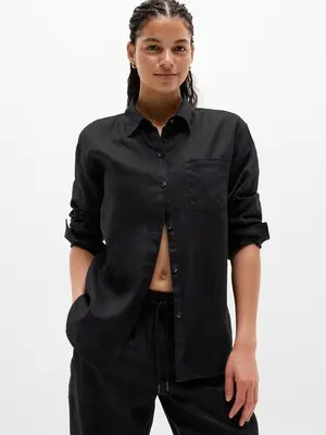 Athleta Retreat Linen Top Black