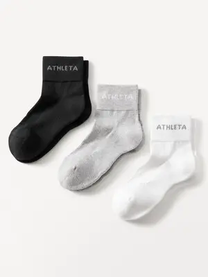 Athleta Everyday Quarter Crew Socks 3-pack - Neutral Multi (black/ Grey/ White)