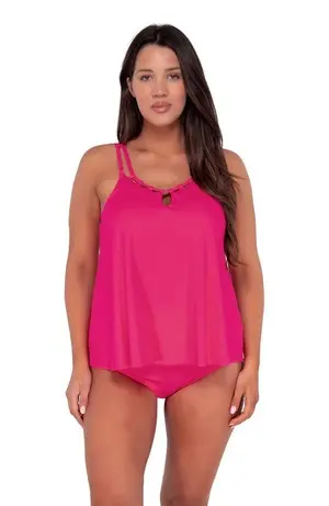 SUNSETS ESCAPE Sadie Tankini Swimsuit Top - Begonia Sandbar Rib