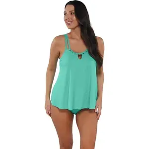 SUNSETS ESCAPE Sadie Tankini Swimsuit Top - Aqua Mist Sandbar Rib