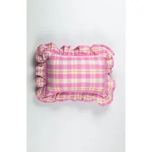 ARCHIVE NEW YORK Handwoven Classic Gingham Ruffle Cotton Throw Pillow - Pink