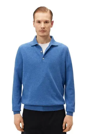 Gobi Cashmere Essential Cashmere Polo Sweater Blue