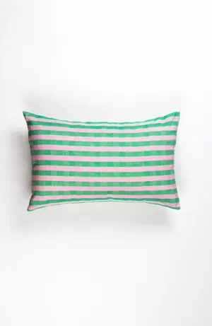 ARCHIVE NEW YORK Handwoven Classic Striped Rectangle Cotton Throw Pillow - Green