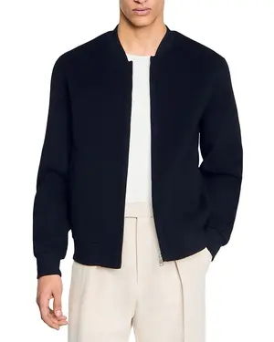 Sandro Double Faced Wool Blend Varsity Jacket - Black
