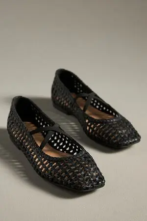 Anthropologie Woven Leather Ballet Flats - Black