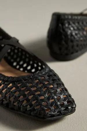 Anthropologie Woven Leather Ballet Flats - Black