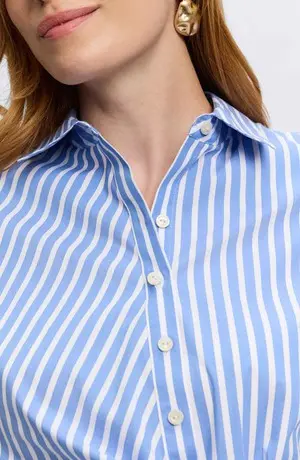 Foxcroft Sabine Stripe Side Tie Button-up Shirt - Periwinkle