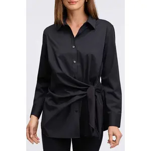 Foxcroft Sabine Side Tie Button-up Shirt - Black