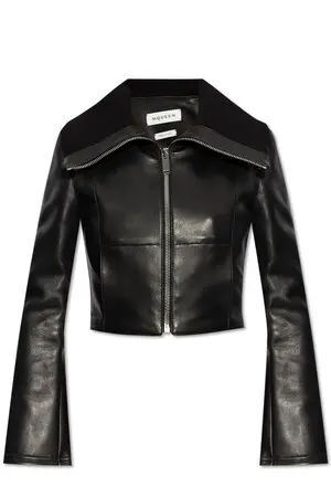Alexander McQueen Alexander McQueen Folded Collar Leather Jacket - Black