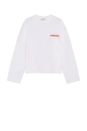 Marni Logo Long Sleeve Tee In White - Lily White