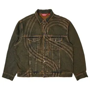 Supreme Logo Denim Trucker Jacket - Green