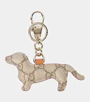 Gucci Gg Canvas Leather-trimmed Keychain - Beige