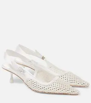 JIMMY CHOO Amel 50 Embellished Slingback Pumps - White