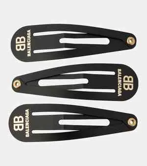Balenciaga Holli Bb Set Of 3 Hair Clips - Black