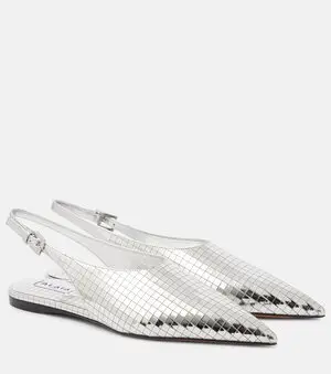Alaïa Art Deco Mirrored Leather Slingback Flats - Silver
