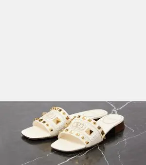Valentino Garavani Plaster Caster Studded Leather Slides - White