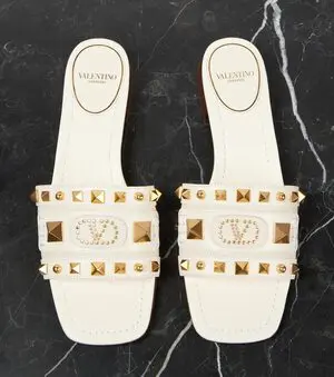 Valentino Garavani Plaster Caster Studded Leather Slides - White
