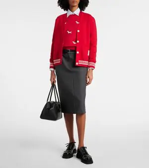 Thom Browne 4-bar Bouclé-trimmed Cotton Cardigan