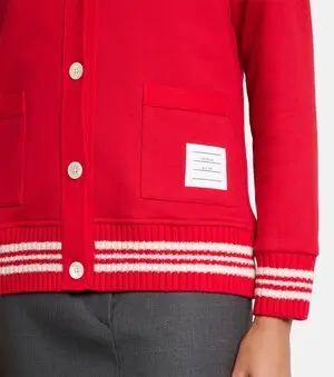 Thom Browne 4-bar Bouclé-trimmed Cotton Cardigan