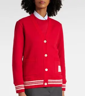 Thom Browne 4-bar Bouclé-trimmed Cotton Cardigan