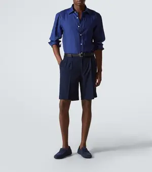 Rubinacci Pleated Wool Seersucker Shorts