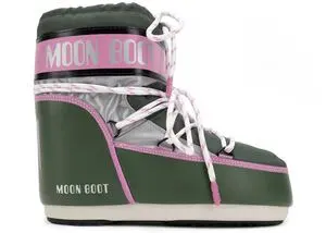 Moon Boot Icon Nylon Low Boots Forest Green/silver/pink