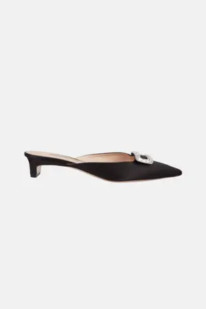 EMILIA WICKSTEAD Katy With Jewel Buckle Shoe In Satin - Black